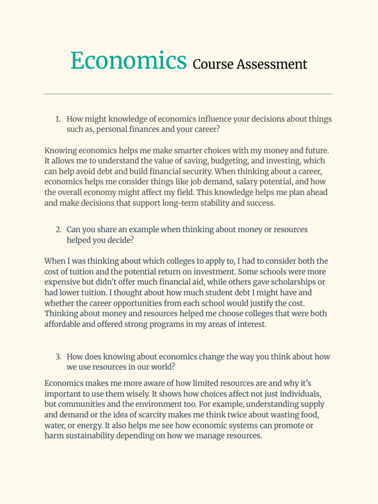 Economics - Course Assessment OD | PDF