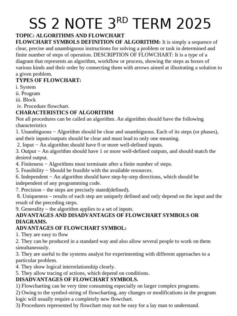 Algorithms and Flowchart Flowchart Symbols Definition of Algorithm ...