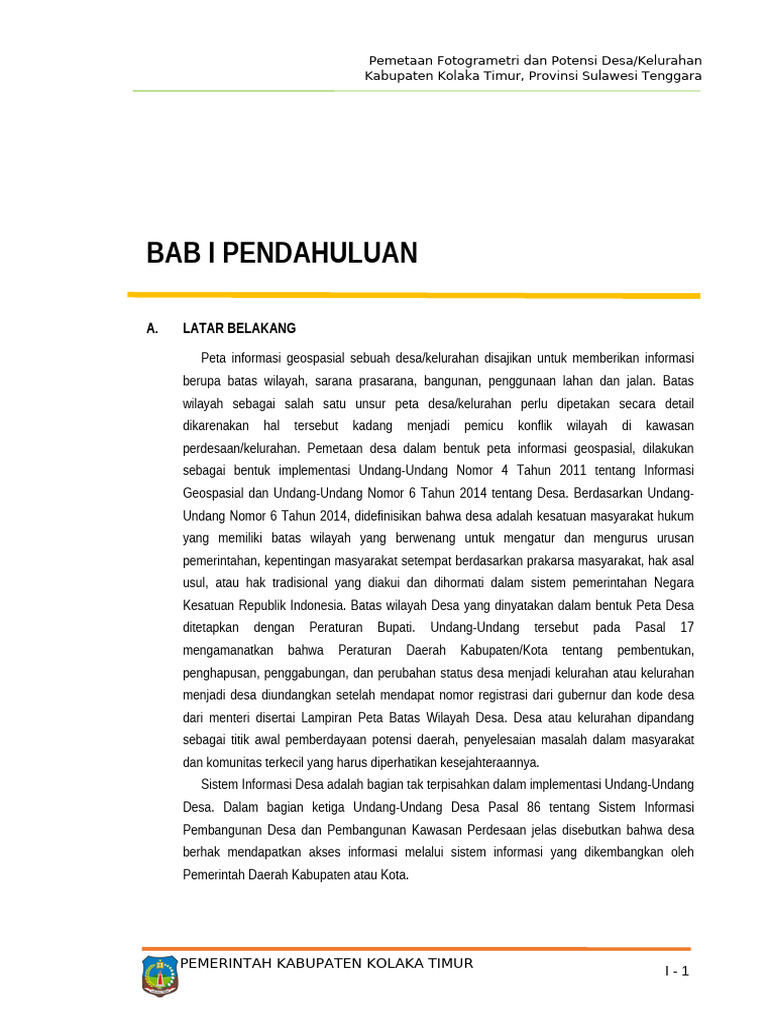 PROPOSAL PEMETAAN POTENSI DESA KAB KOLAKA TIMUR 2023 | PDF