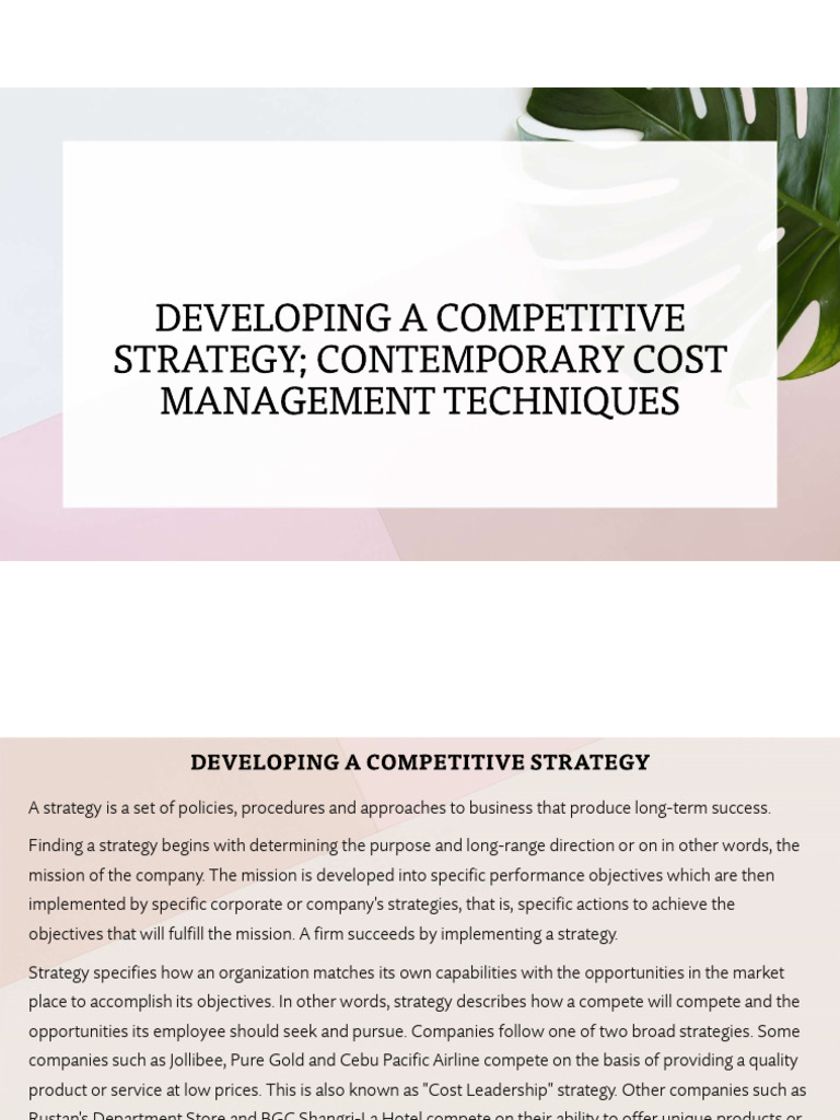 Developing A Competitive Strategy Contemporary Cost Management ...