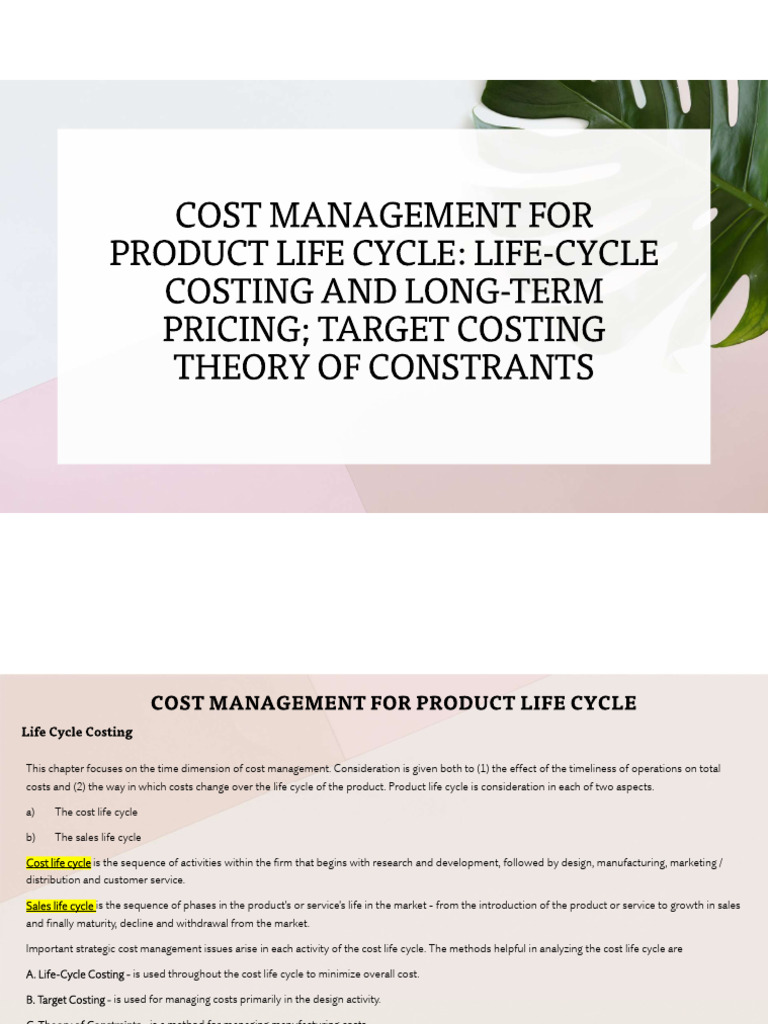 COST MANAGEMENT FOR PRODUCT LIFE CYCLE | PDF | Pricing | Business