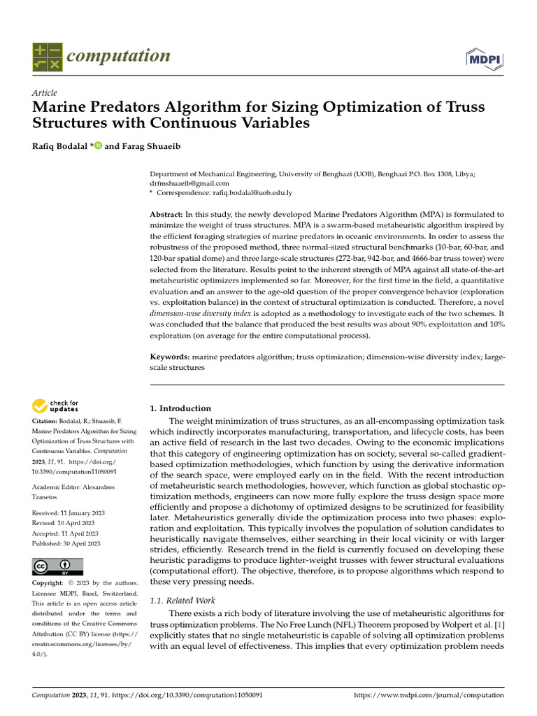 Marine Predators Algorithm for Truss Optimization | PDF | Mathematical ...