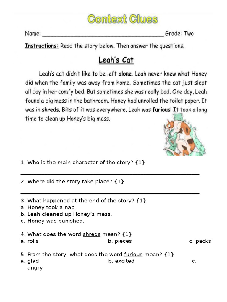 Context Clues Worksheet | PDF