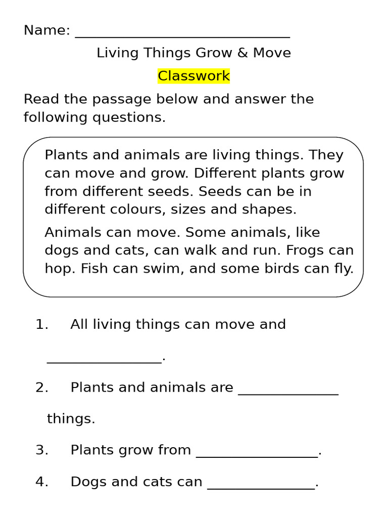 Living Things Grow and Move Worksheet | PDF