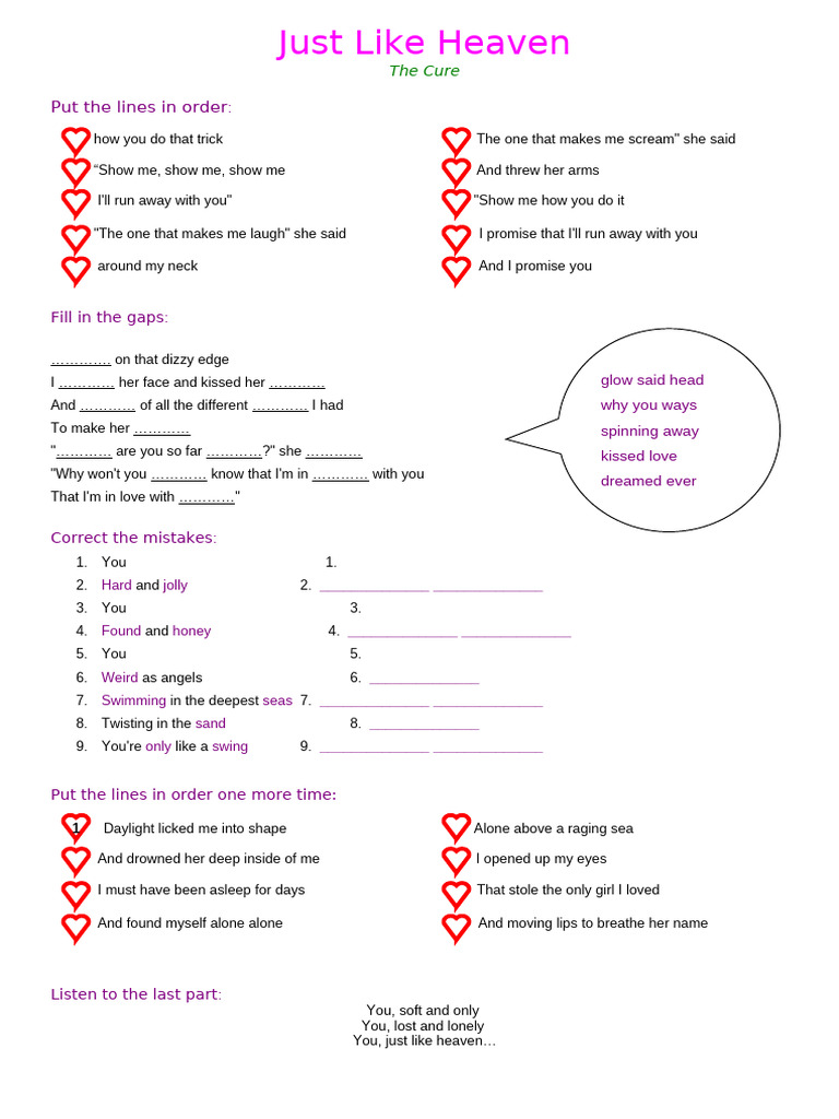 Just Like Heaven: Lyrics Analysis | PDF