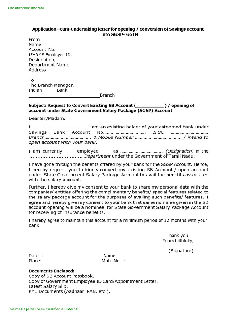 SGSP Account Opening Application Letter | PDF | Business