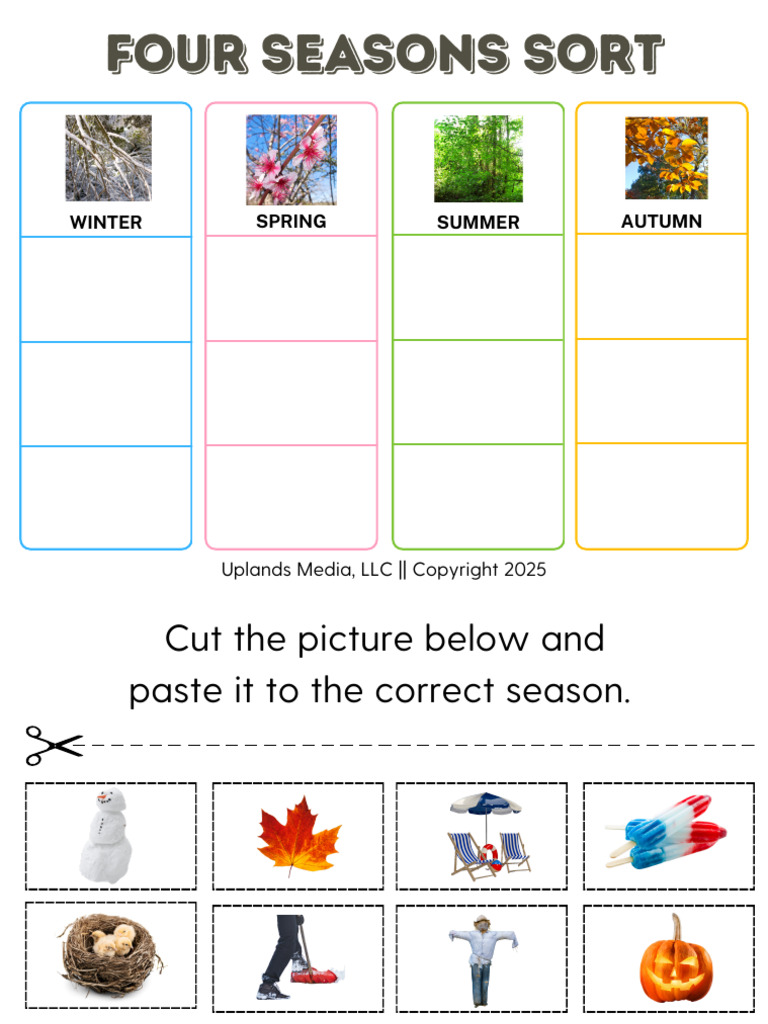 Four Seasons Sort: Winter Spring Summer Autumn | PDF