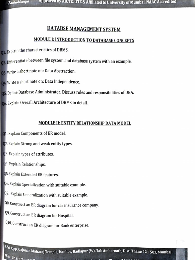 Dbms Module Wise Questions | PDF | Databases | Relational Database