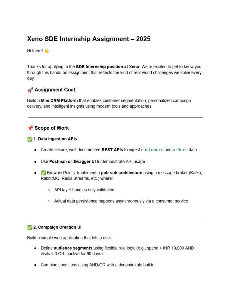 Xeno SDE Internship Assignment – 2025 (1) | PDF | Computing | Information Technology