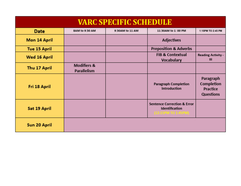 Varc Specific Schedule | PDF