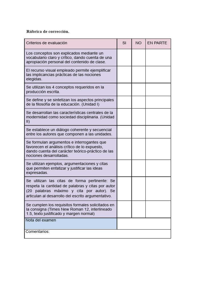 Rúbrica de Corrección | PDF