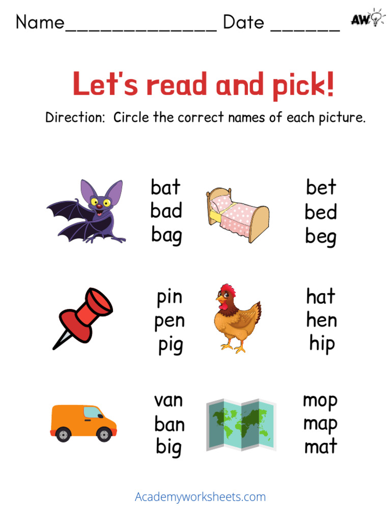 CVC Worksheet Read and Pick | PDF