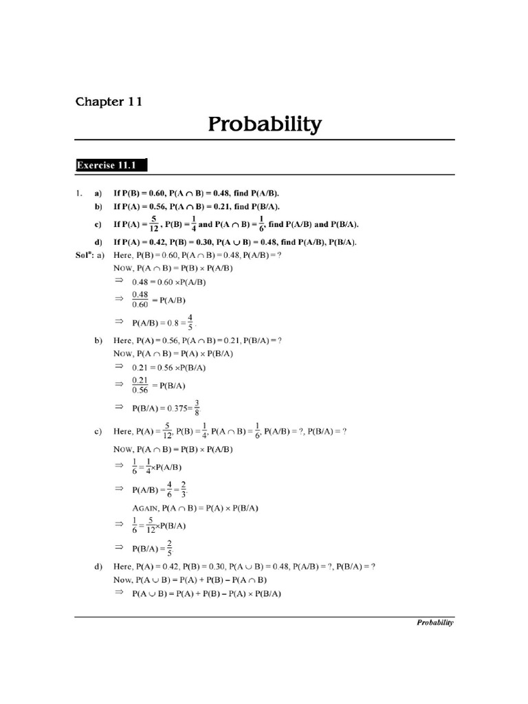 Class 12 Probability Ex-11.1 | PDF