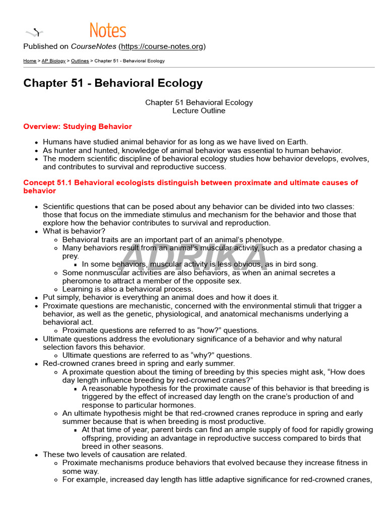 Campbell Animal Behaviour Notes | PDF | Foraging | Ethology