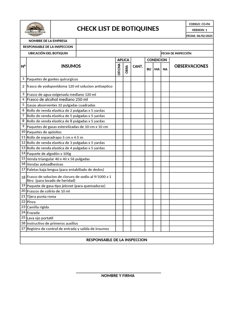 Inspeccion de Botiquin | PDF