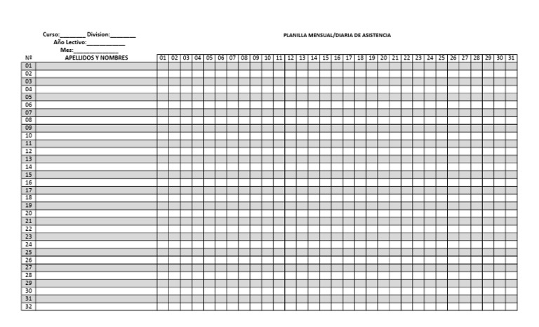 Planilla Mensual Asistencia | PDF
