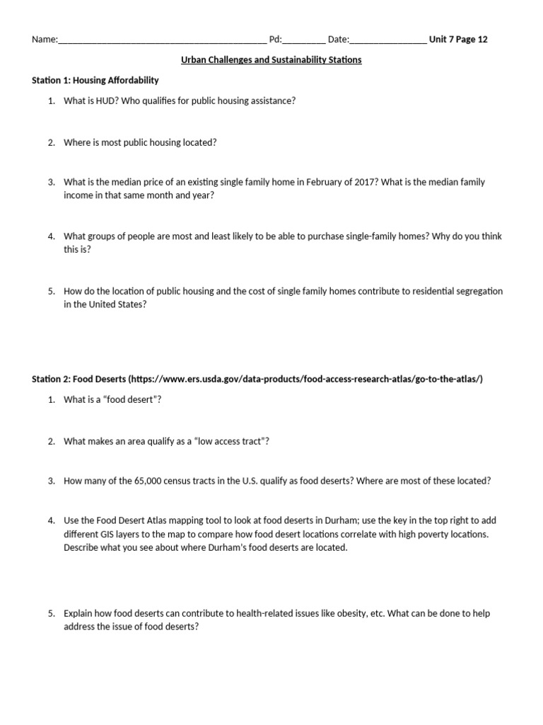 Urban Challenges Stations Student Worksheets1 | PDF | Urban Sprawl ...