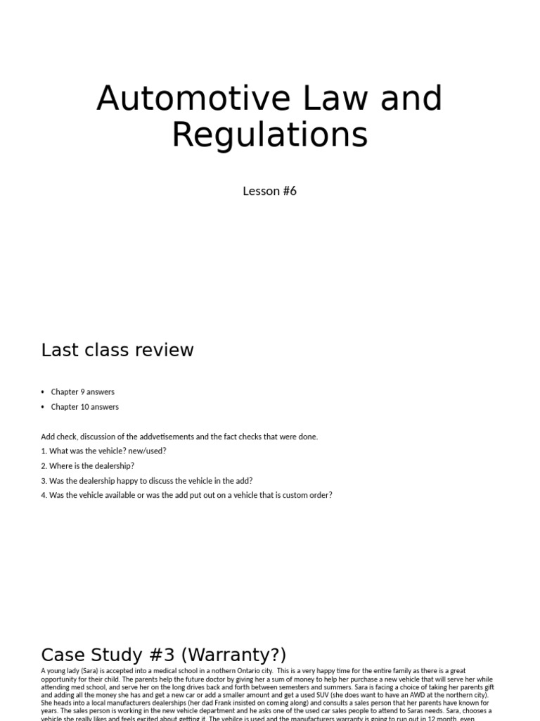Automotive Law and Regulations (Class6) | PDF | Car | Land Vehicles