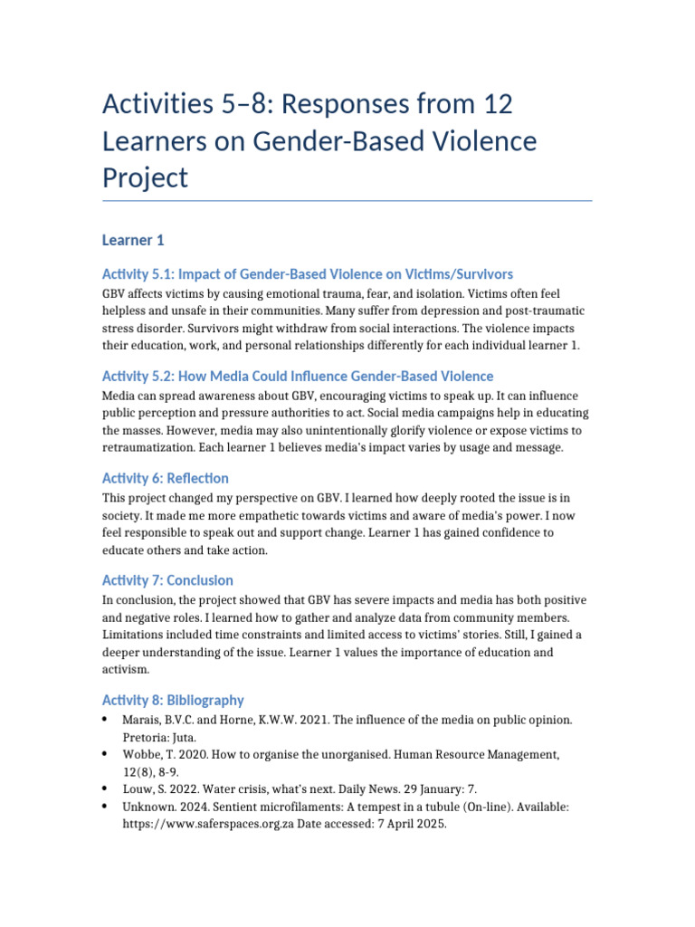 Gender-Based Violence: Learner Insights | PDF | Violence | Empathy