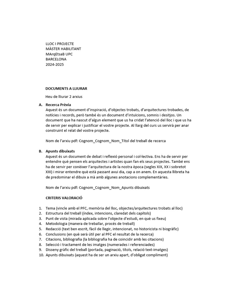 SEMINARI - Criteris Valoració Treball Recerca | PDF