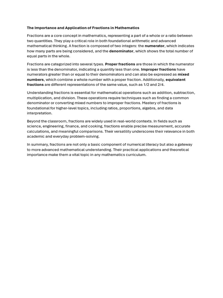 The Importance and Application of Fractions in Mathematics | PDF