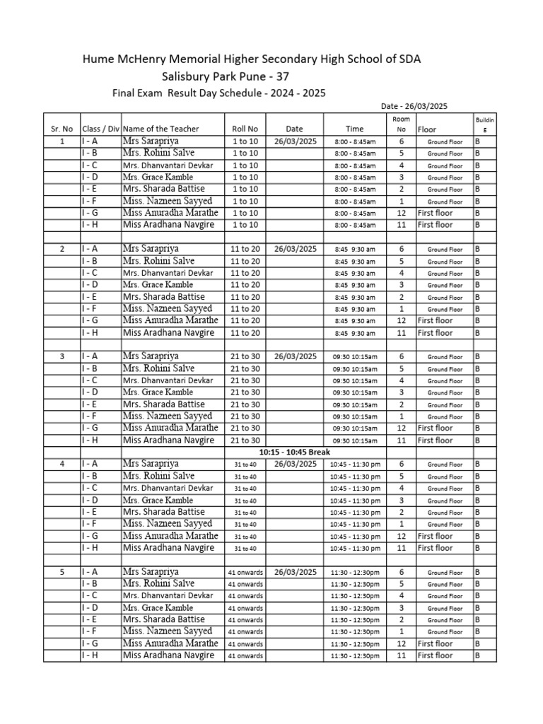 Final Exam Result Schedule 20250324222752 | PDF