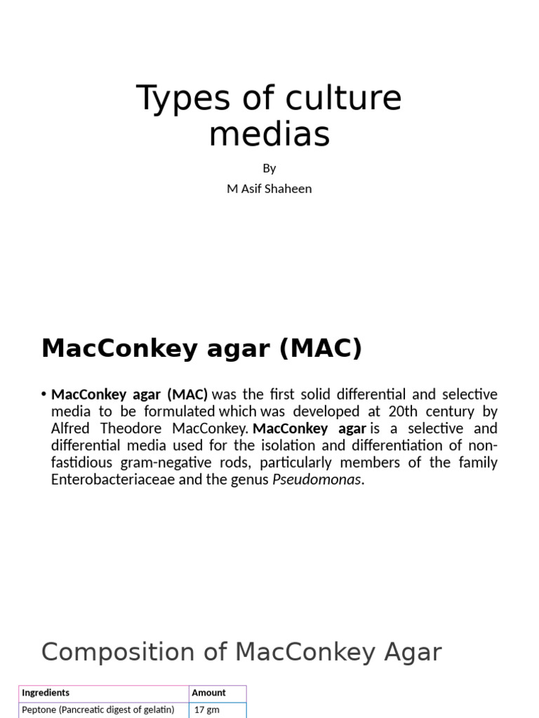 MacConkey, CLED, Blood & Chocolate Agar Types | PDF | Growth Medium | Agar