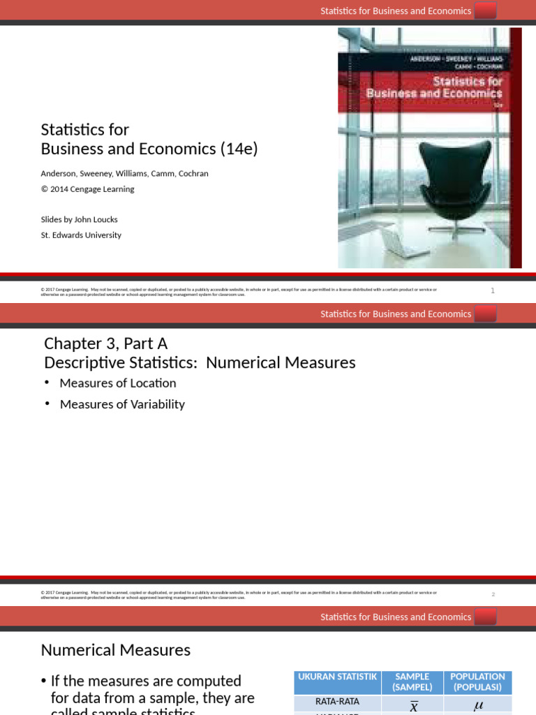 Pertemuan 2 Chapter 03 NUMERICAL MEASURES | PDF | Descriptive Statistics | Statistical Analysis