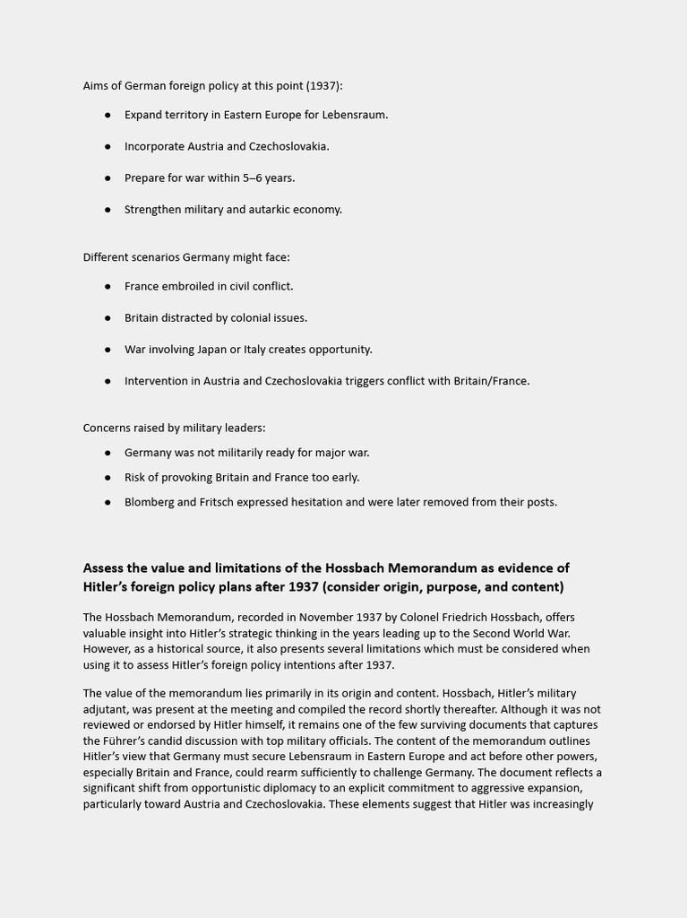 Hossbach Memorandum: Hitler's 1937 Strategy | PDF | Adolf Hitler | Nazi ...