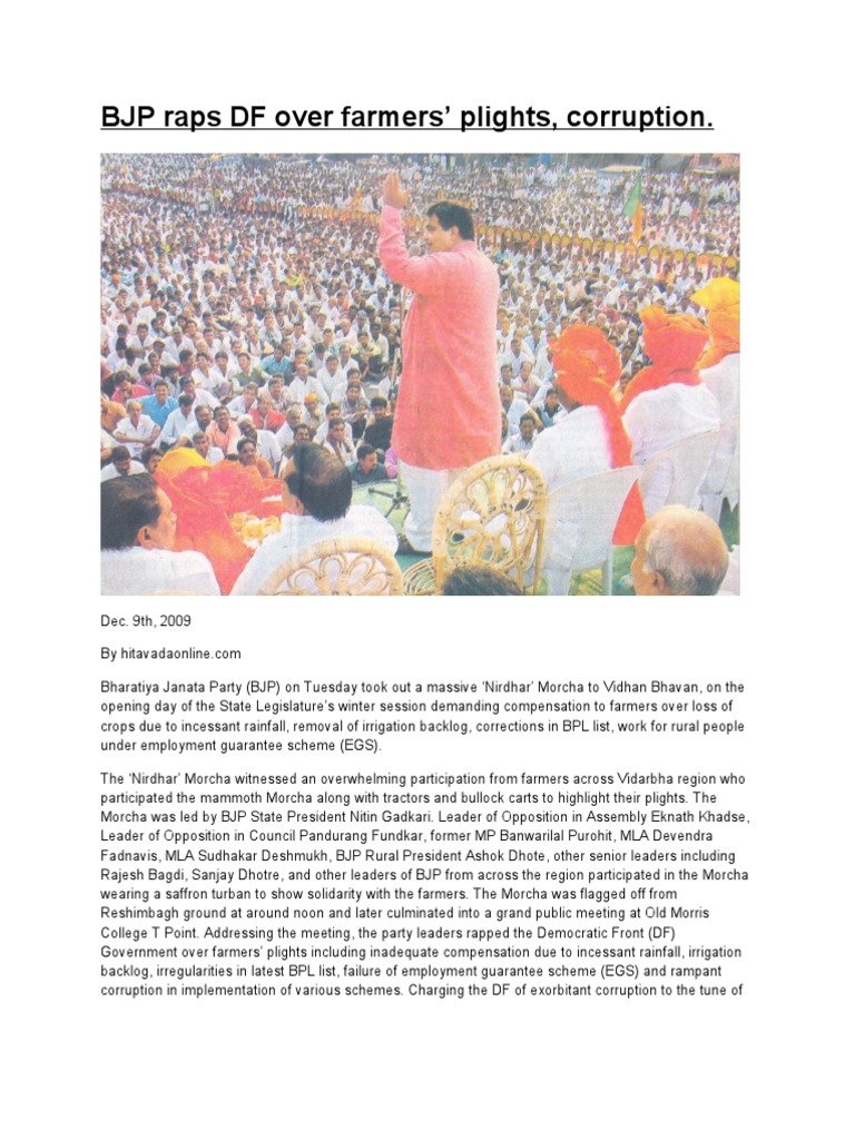 BJP Raps DF Over Farmers | PDF | Politics (General) | Government