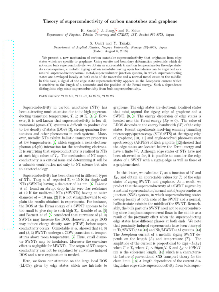 Theory of Superconductivity of Carbon Nanotubes and Graphene | PDF ...