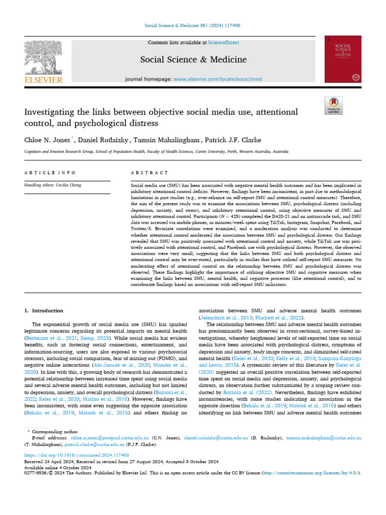 Investigating The Links Between Objective Social Media Use, Attentional Control, and ...