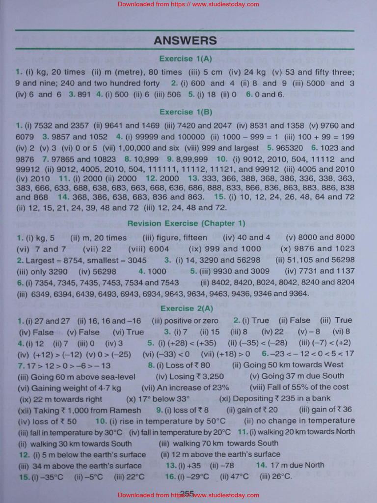 ICSE Class 6 Maths Chapterwise Exercise Answer | PDF