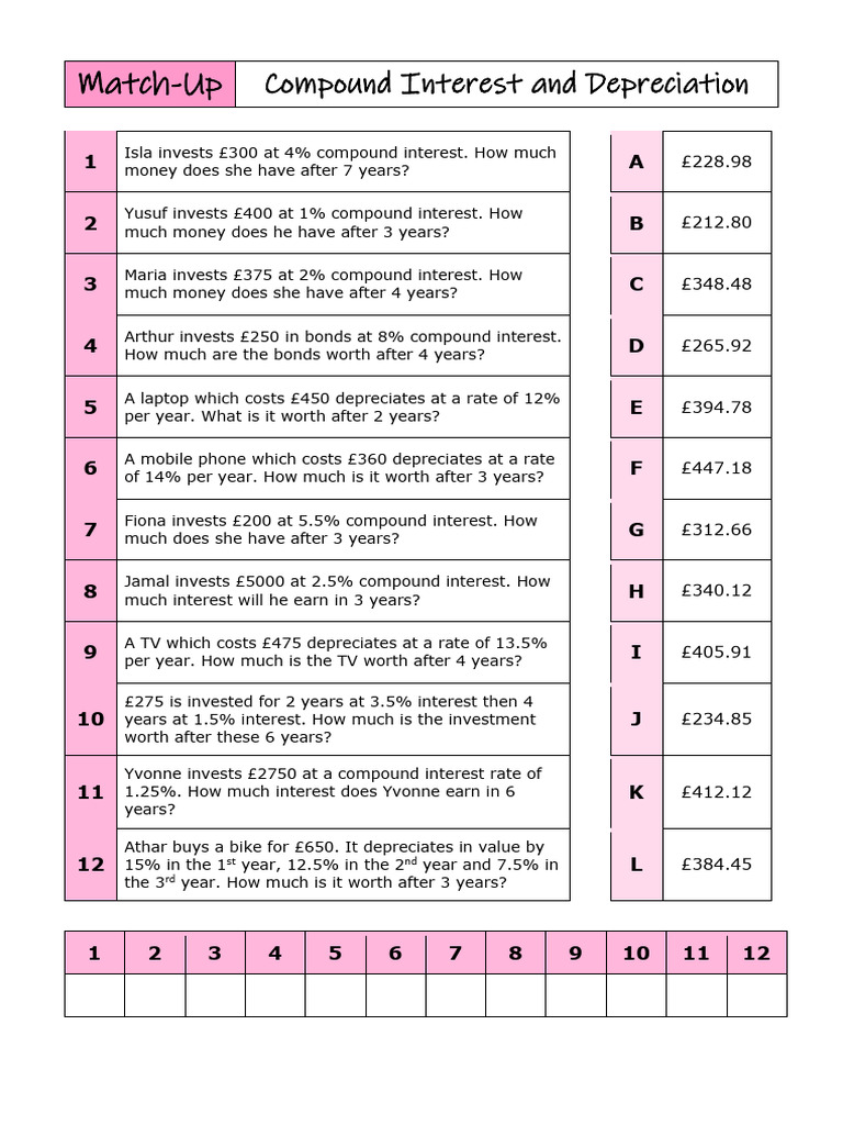 Compound Interest Match-Up | PDF