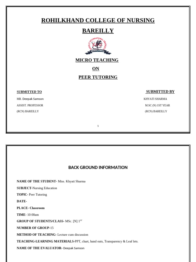 Peer Tutoring Microteaching | PDF | Learning | Teaching