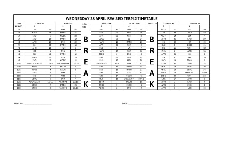 Wednesday Term2 Revised Time Table | PDF