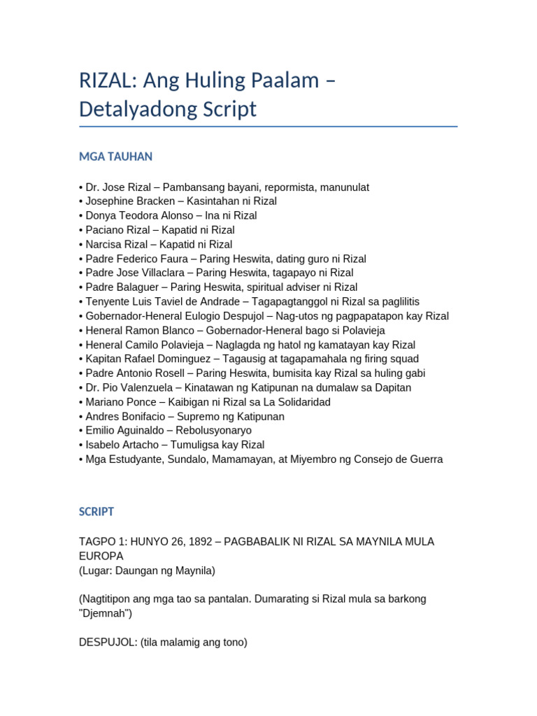 Rizal Detailed Historical Script | PDF