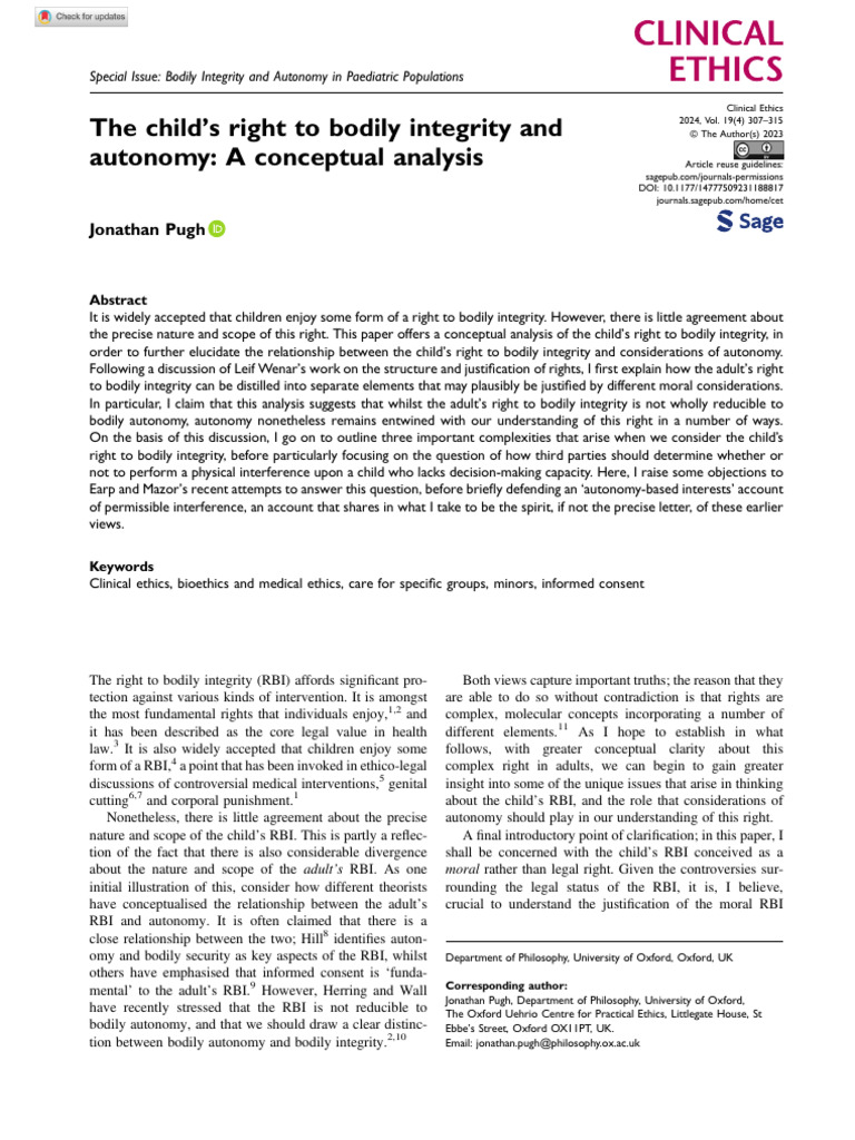 Child's Right to Bodily Integrity Explained | PDF | Autonomy | Consent