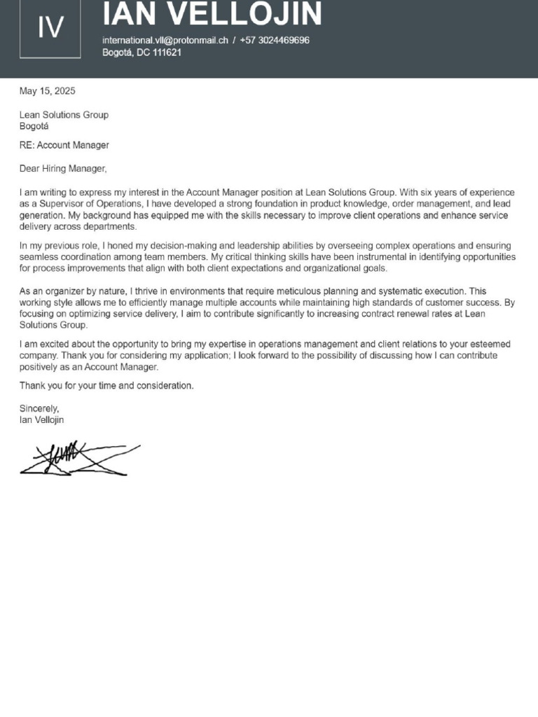 Cover Letter IV | PDF