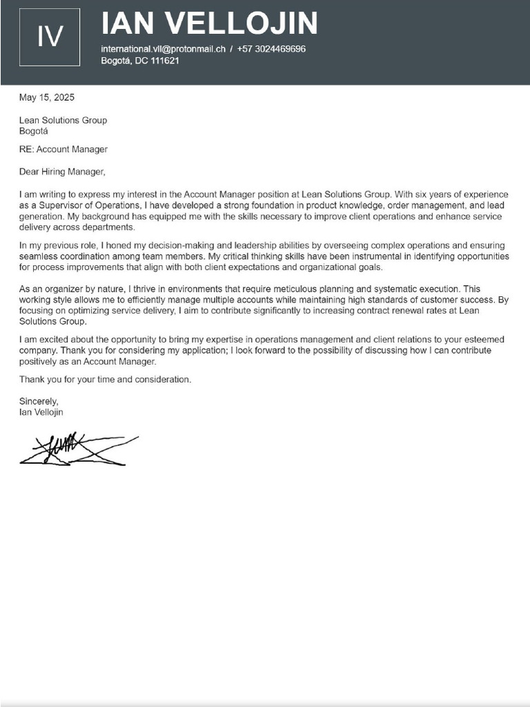 Cover Letter Iv2.0 | PDF