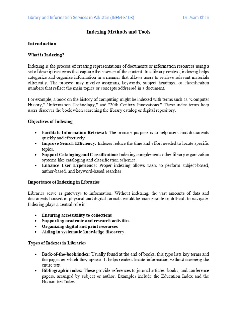 Indexing Methods in Library Science | PDF | Search Engine Indexing ...