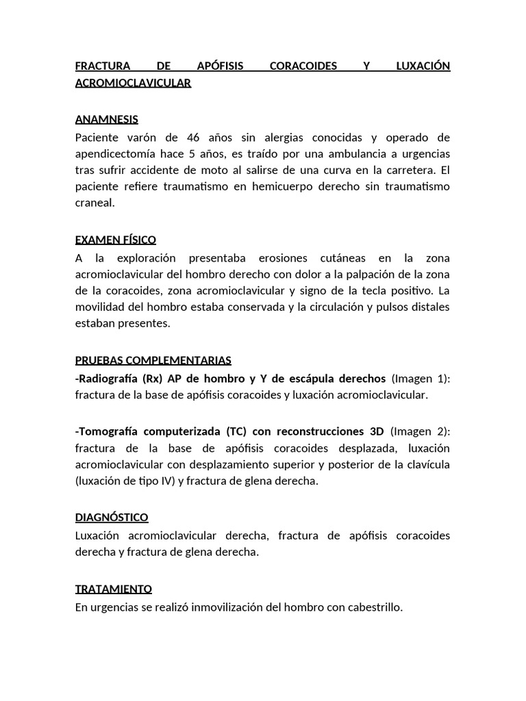 Fractura de Coracoides | PDF | Hombro | Articulaciones