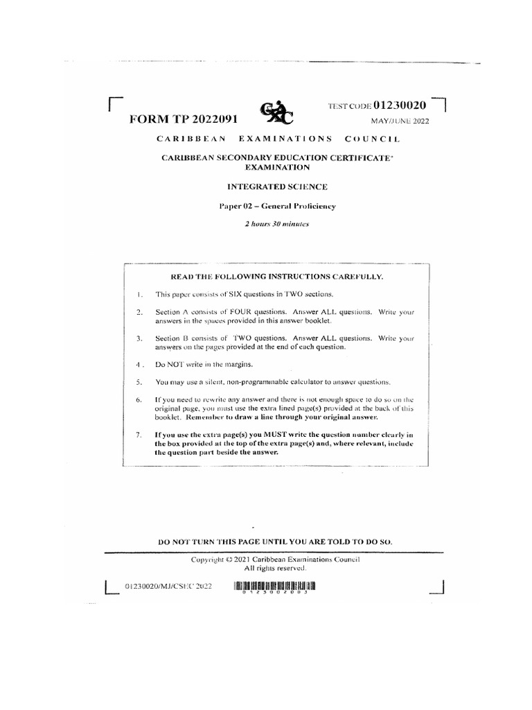 CSEC Integrated Science MayJune 2022 Paper 02 | PDF