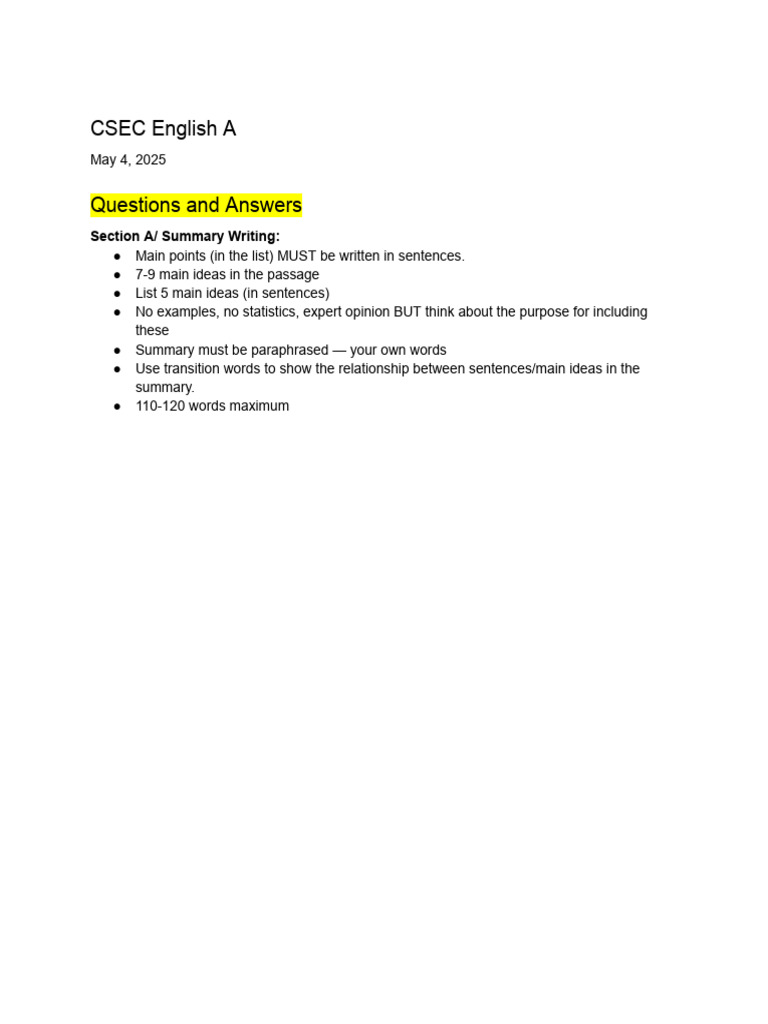 CSEC English A Exam Guide 2025 | PDF | Refrigerator | Rape