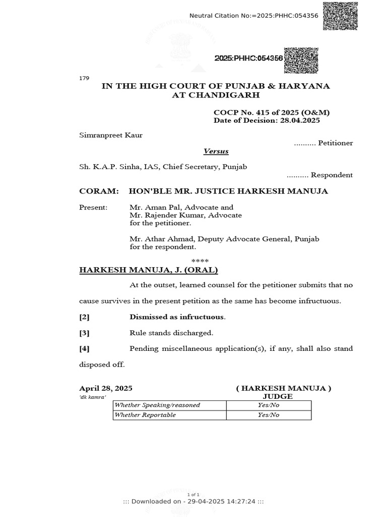 COCP No. 415 of 2025 Ruling Summary | PDF