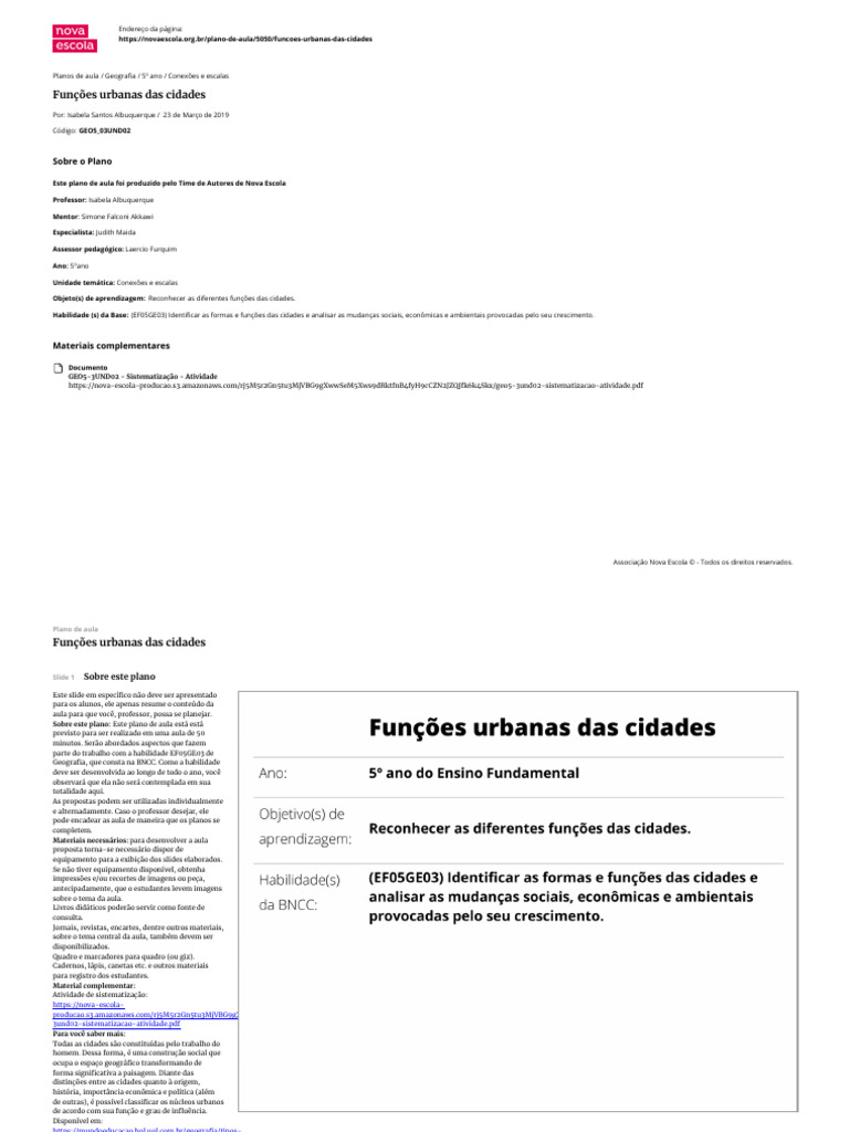 Funções Urbanas Das Cidades | PDF | Imagem | Lição