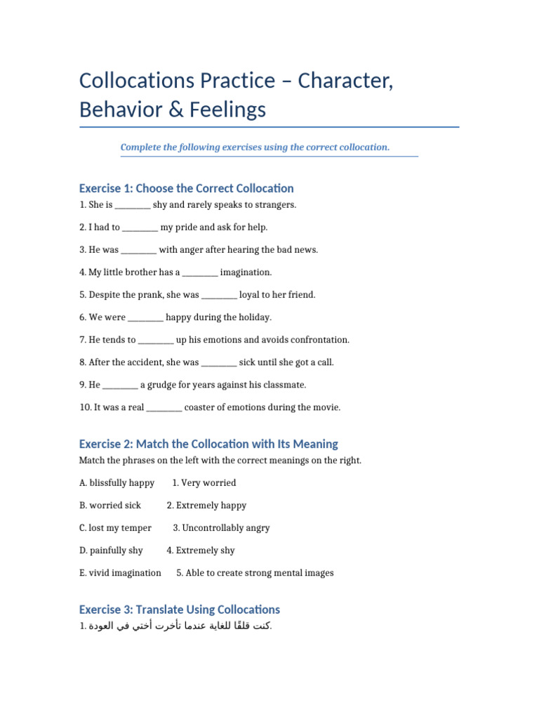 Collocations Exercises Complete | PDF