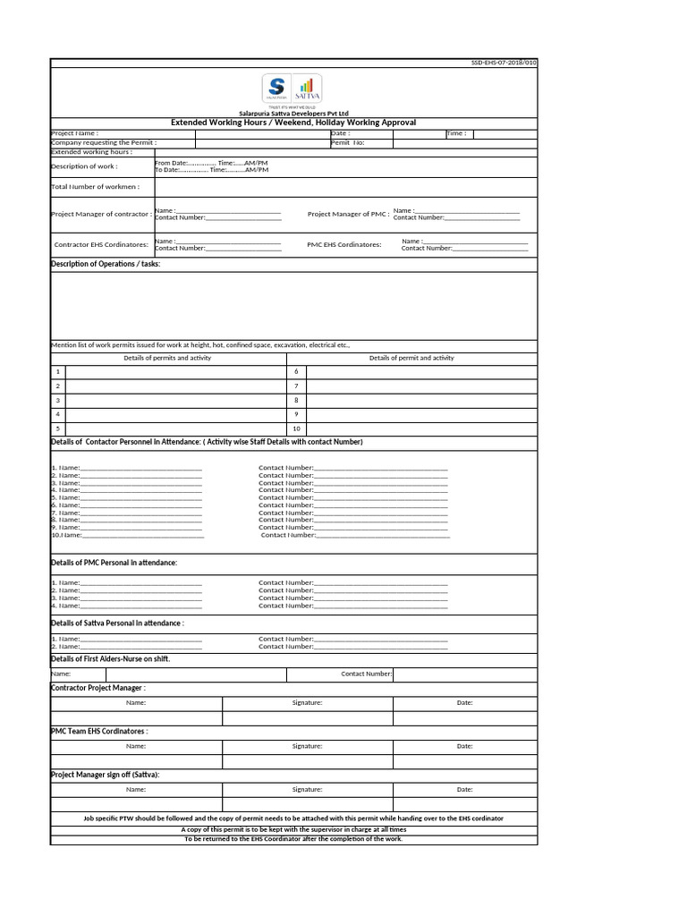 Extended Work Hours Approval Permit | PDF