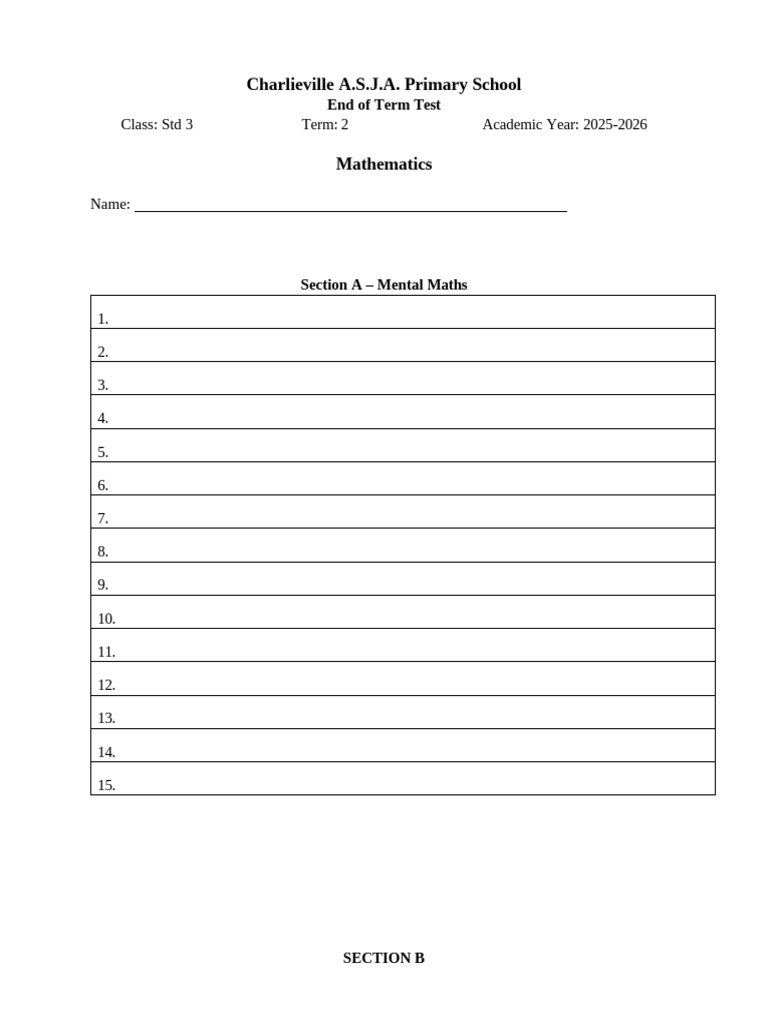 Std 3 Mathematics End of Term Test | PDF