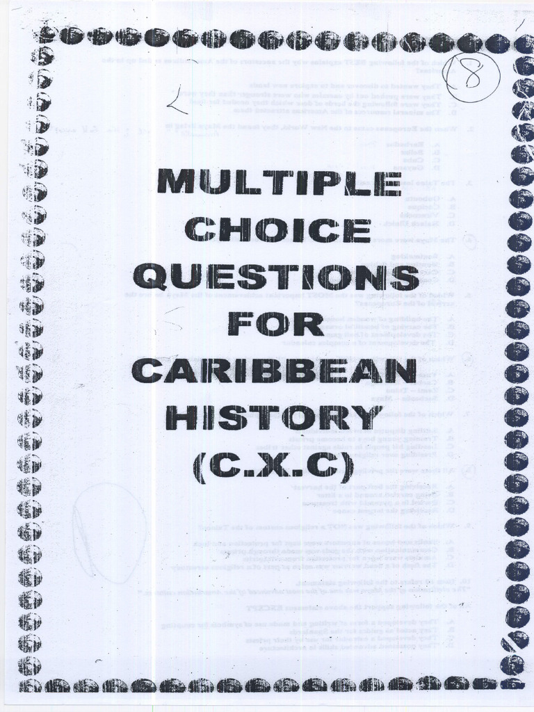 Csec Caribbean History Paper 1 Multiple Choice Questions Past Papers | PDF